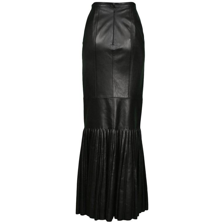 Unusual Vintage Alaia Black Leather Mermaid Skirt with Pleated Hem at ...