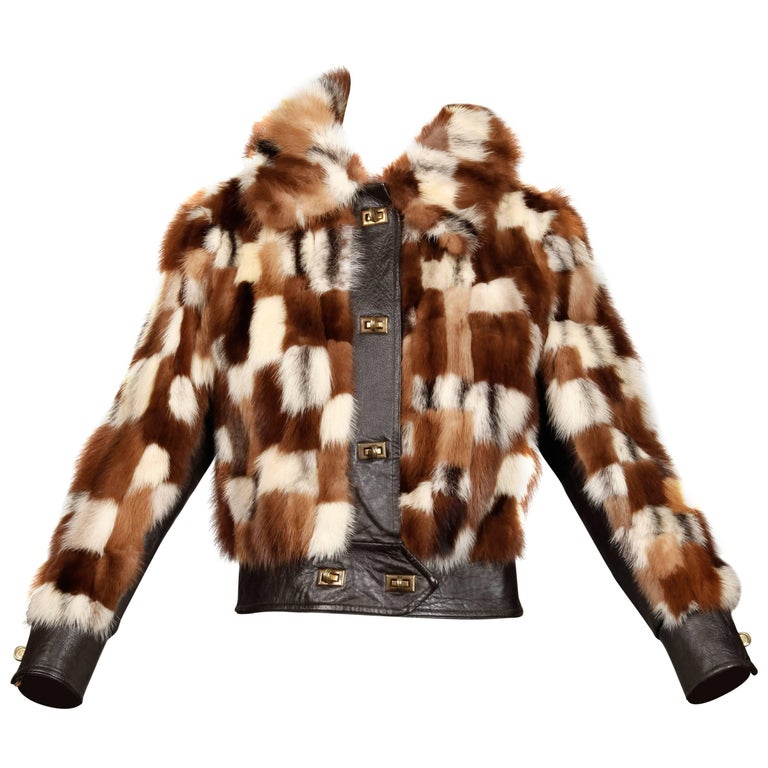 1970s Vintage Patchwork Multicolor Mink Fur + Brown Leather Jacket at ...