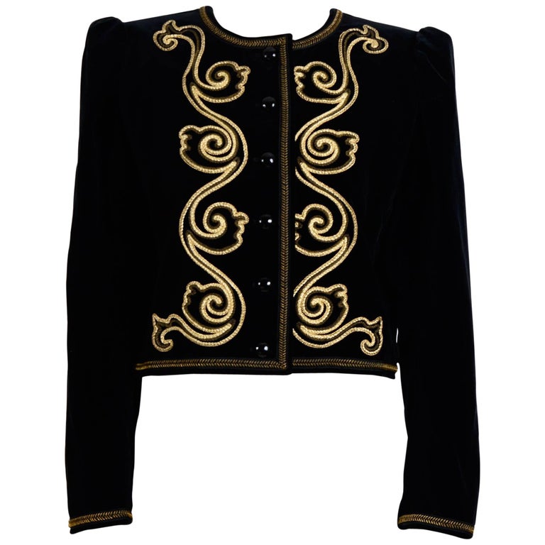 Yves Saint Laurent 1970s Black Velvet with Gold Soutache Braid Jacket ...