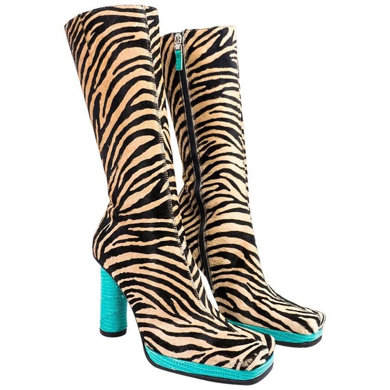 90s Versace Zebra Print Platform boots For Sale at 1stDibs