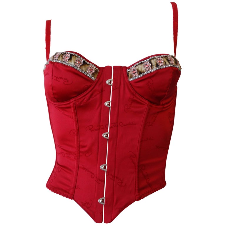 Roberto Cavalli Satin Rhinestone Bustier at 1stDibs