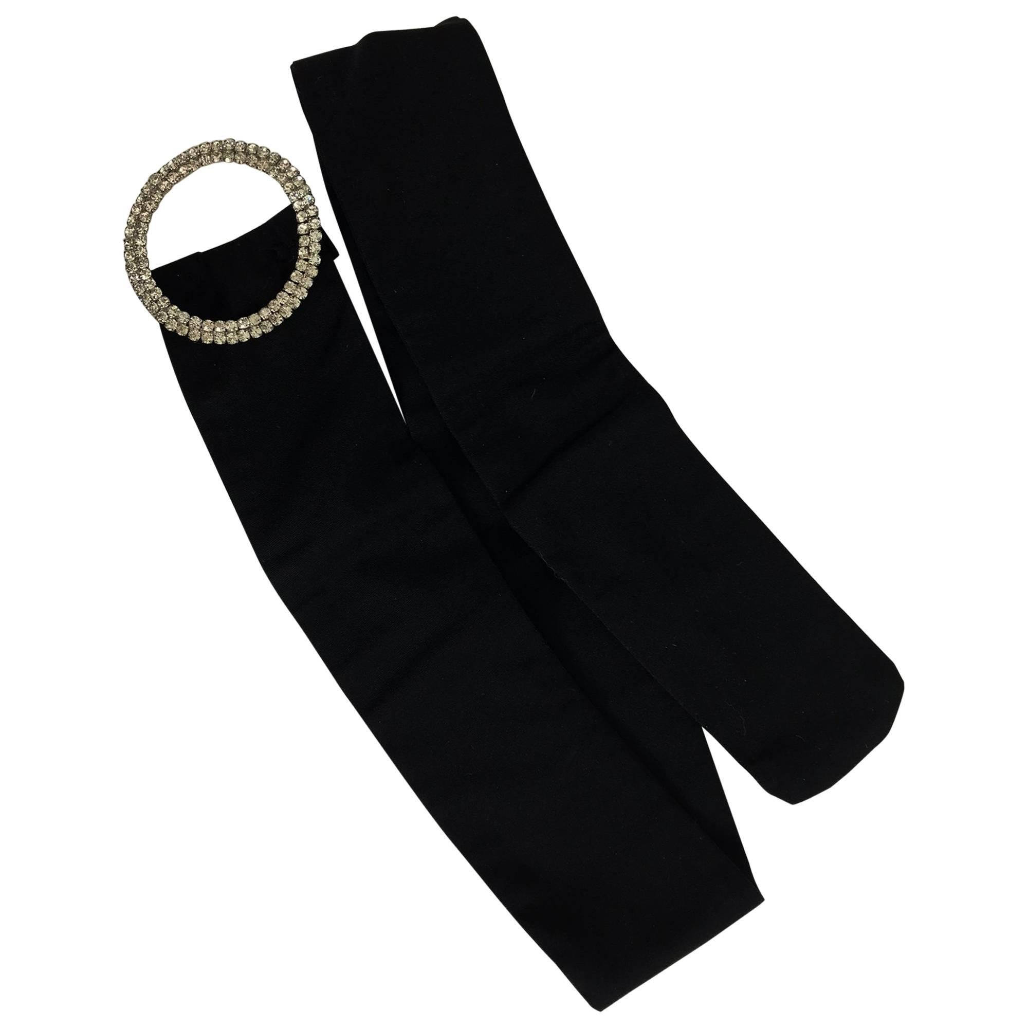 Rhinestone buckle black fabric belt 1970s For Sale at 1stDibs