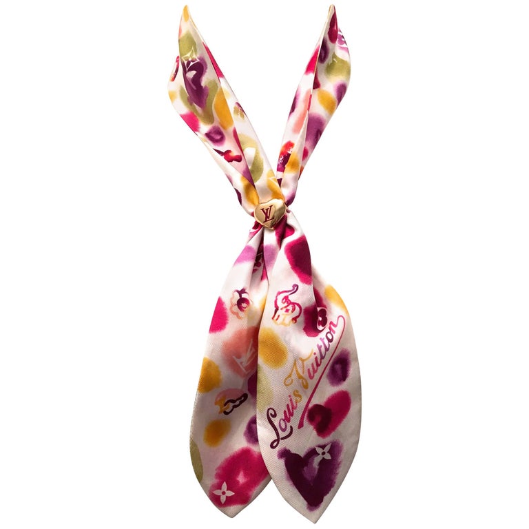 Louis Vuitton Silk Scarf with Gold Tone Scarf Ring For Sale at 1stDibs ...