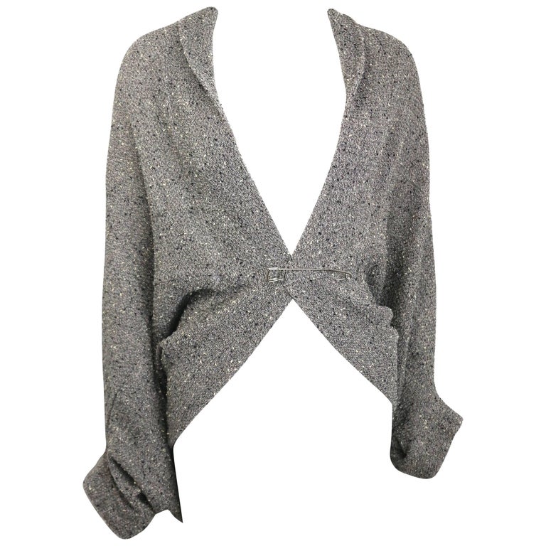 Limi Feu Grey Knitted Wool Bolero Cardigan with Silver Pin For Sale at ...