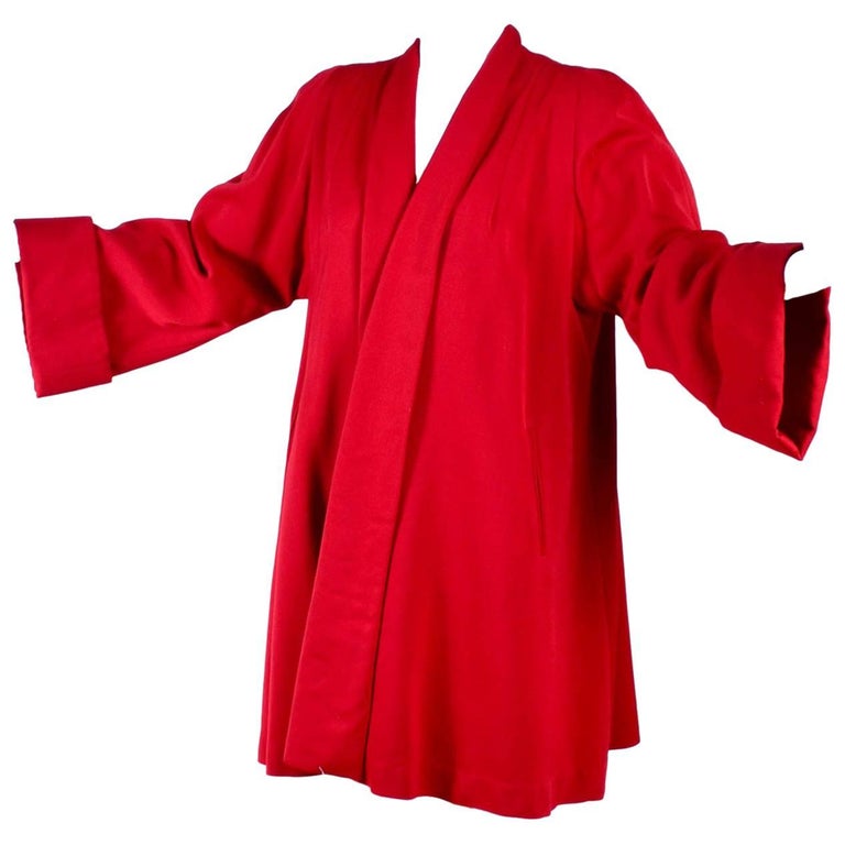 Vintage Red Wool Swing Coat Late 1940s Evening or Day Jacket at 1stDibs