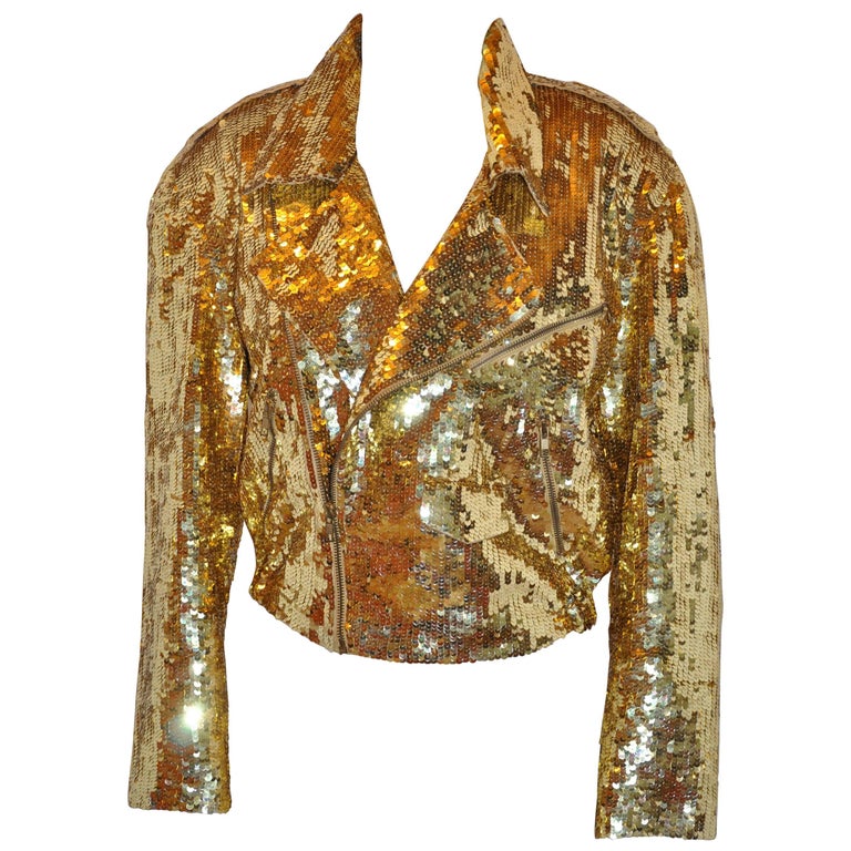 Iconic Lillie Rubin Golden Metallic Gold Sequin Zipper Motorcycle ...
