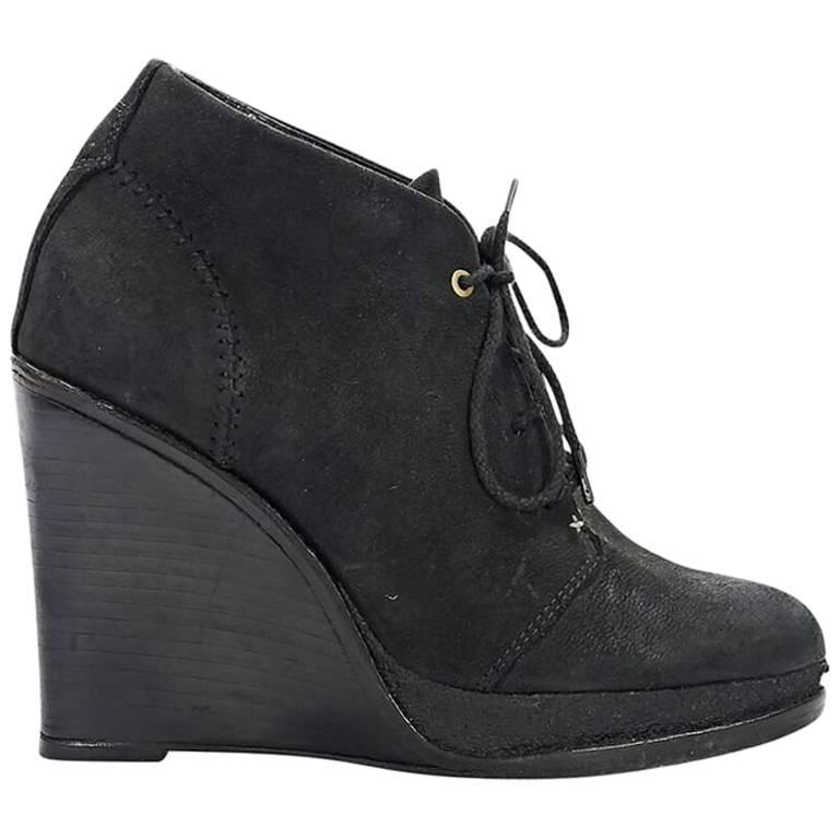 Black Rag and Bone Oiled Suede Wedge Booties For Sale at 1stDibs