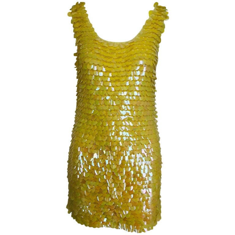 Bright yellow mod palette mini chemise dress 1960s at 1stDibs