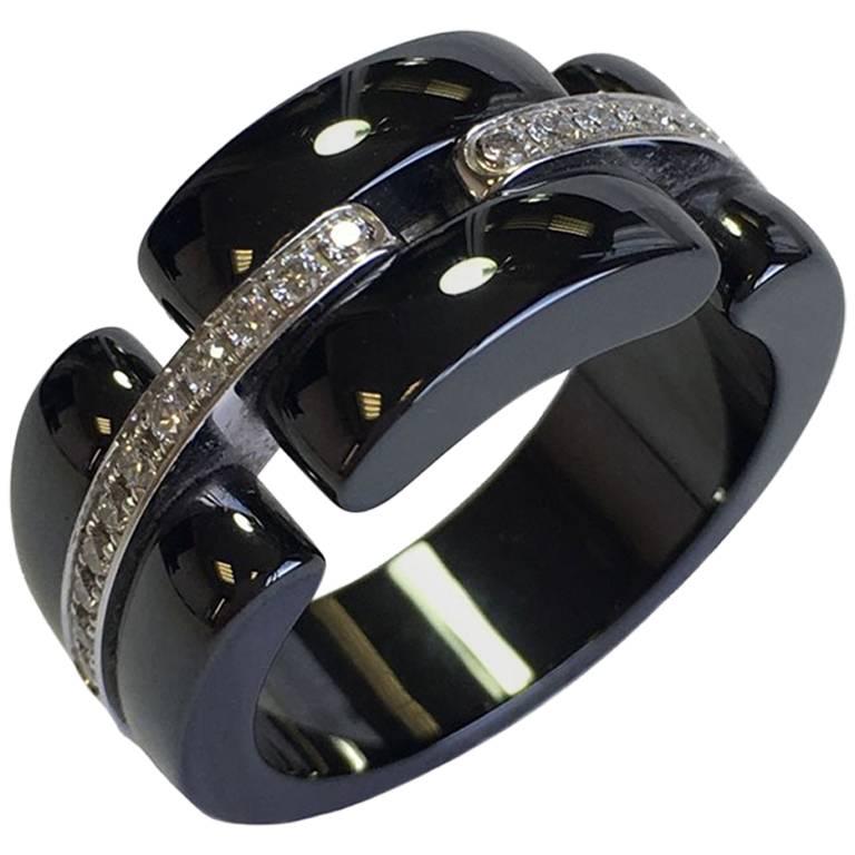 CHANEL Ring 'Ultra' Model in White Gold, Black Ceramic and Diamonds ...
