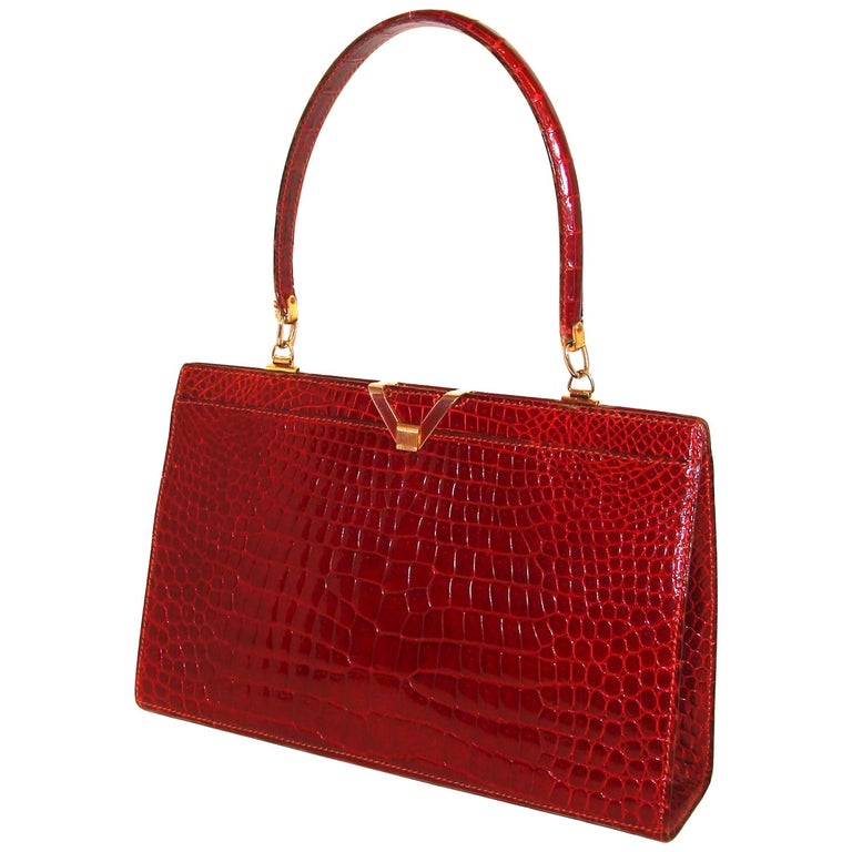 Vintage Wine Red Alligator Kelly Style Bag at 1stDibs