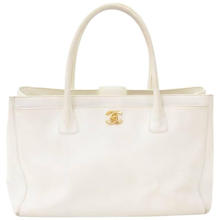 Chanel White Leather Tote Hand Bag at 1stDibs