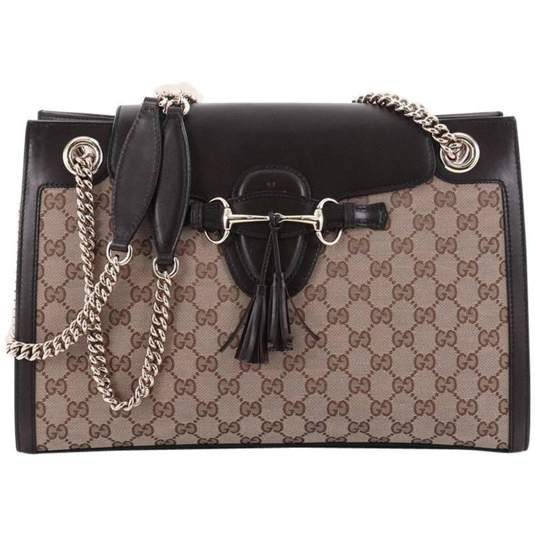 Gucci Emily Chain Flap Shoulder Bag GG Canvas Large at 1stdibs