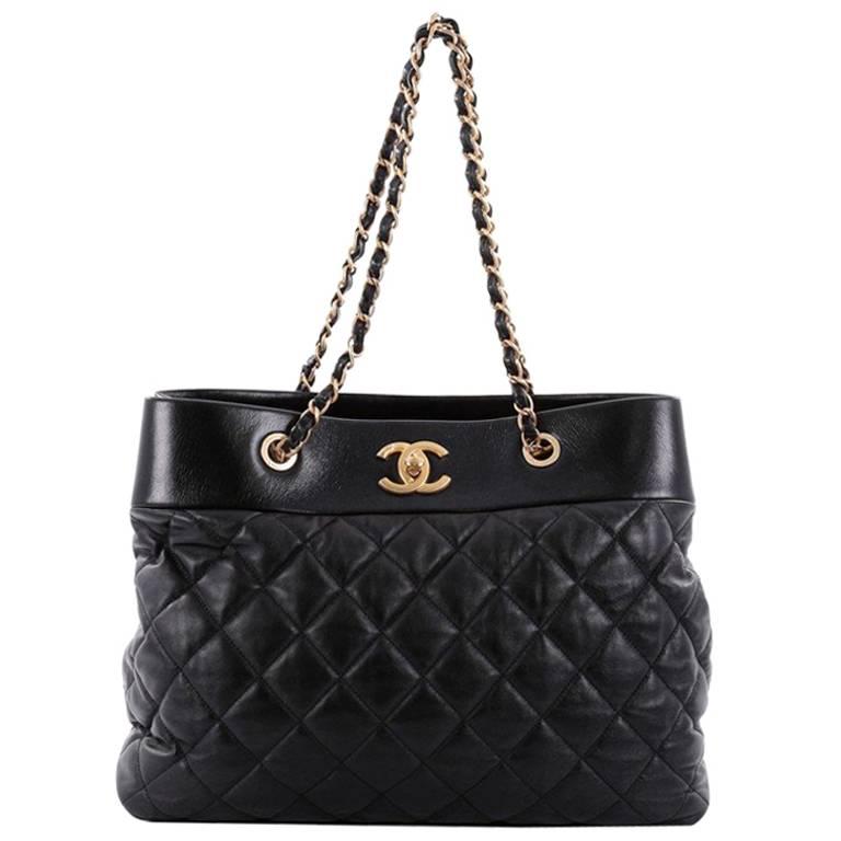 Chanel Soft Elegance Tote Quilted Distressed Calfskin Large at 1stDibs