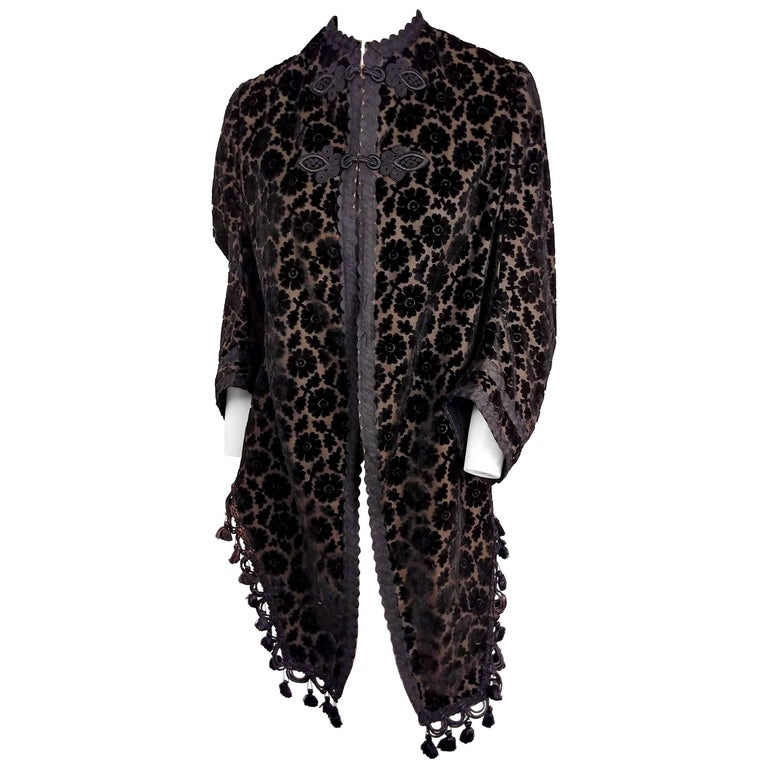 Victorian Black Cut Velvet Dolman Mantle For Sale at 1stDibs