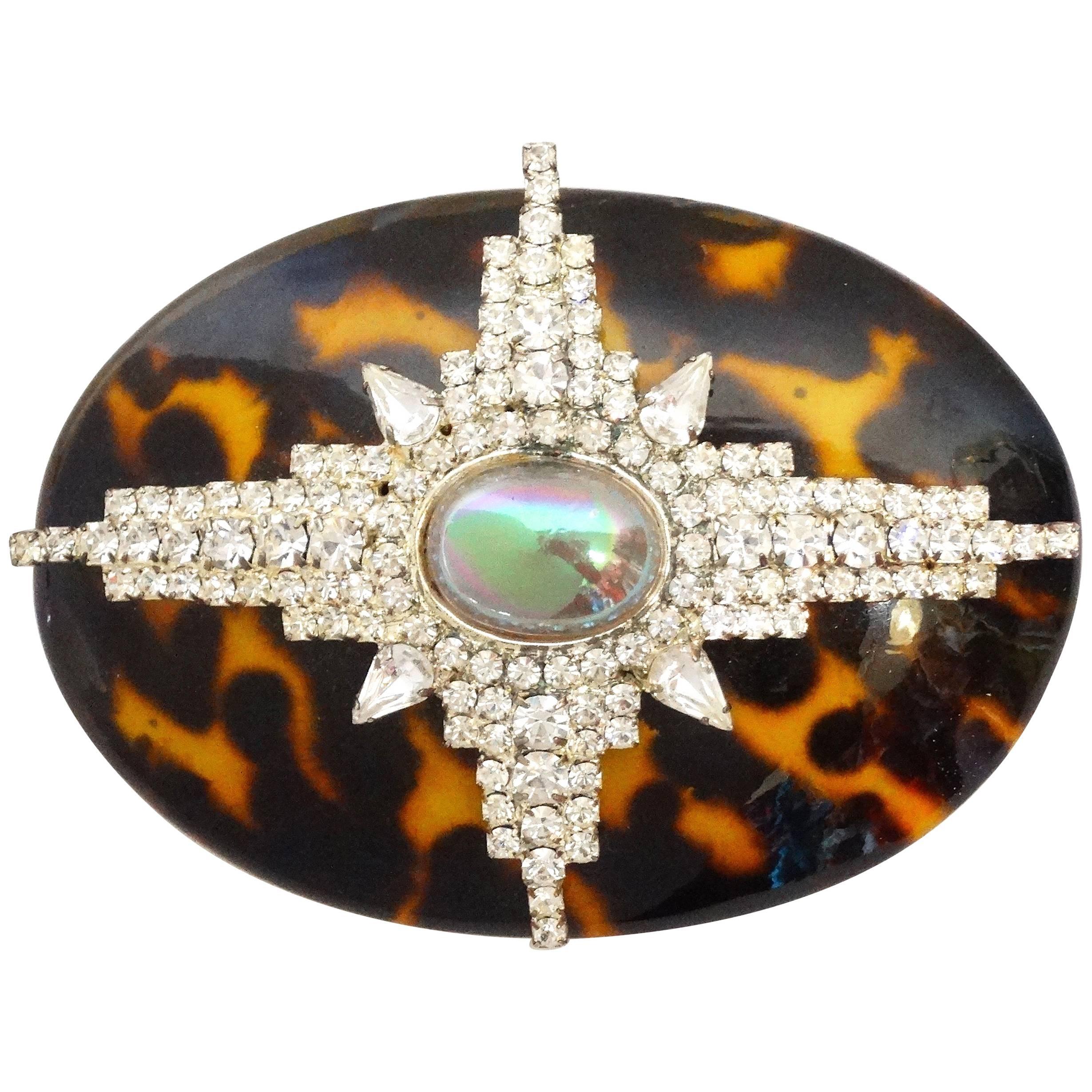 Unsigned Tortoise Shell Rhinestone Brooch For Sale at 1stDibs ...