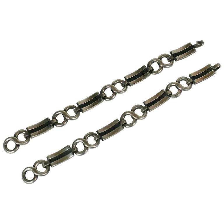 Pair of Modernist Sterling Bracelets, with Necklace Option For Sale at ...