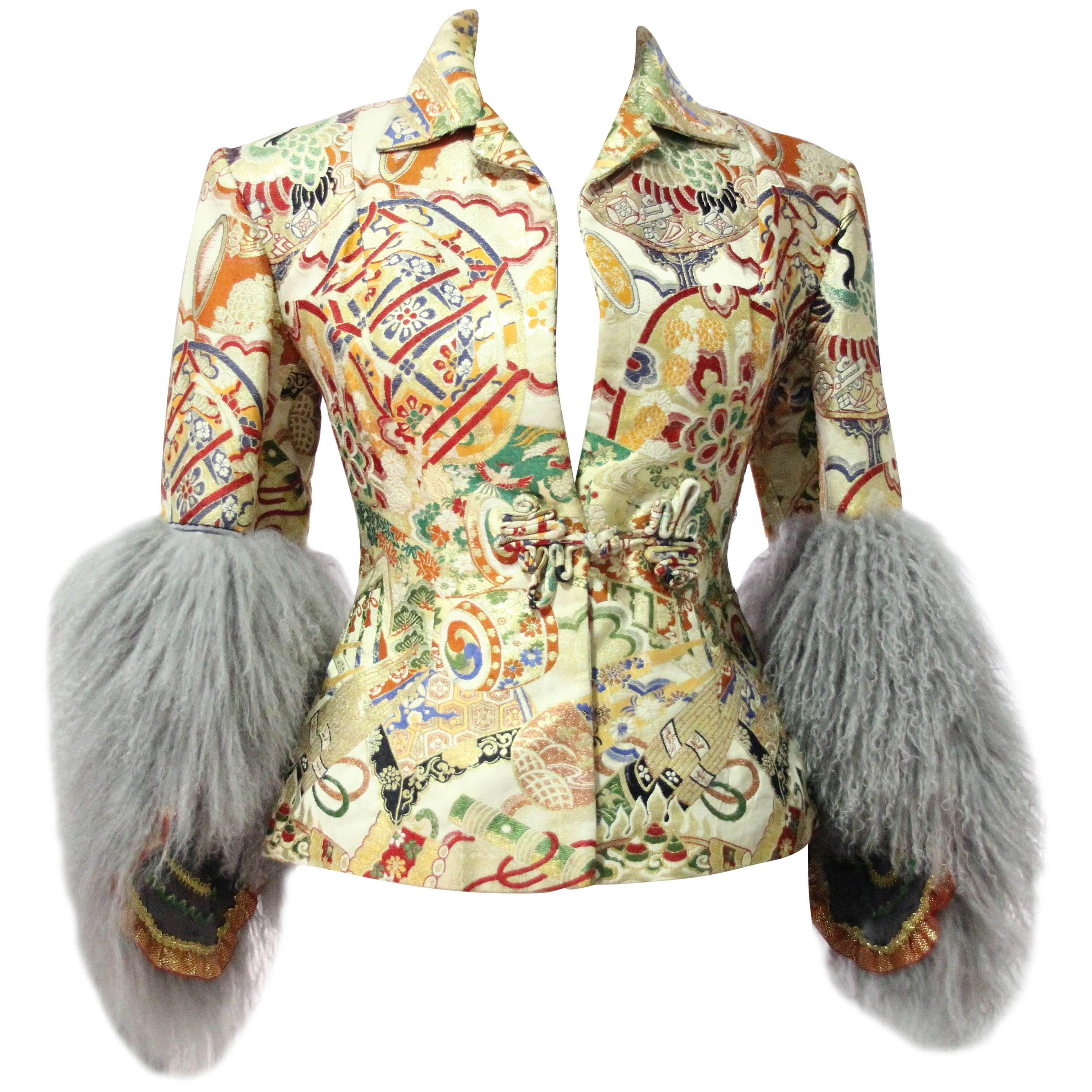 1940s Chinese Gold Brocade Jacket with Mongolian Lamb Sleeves at ...