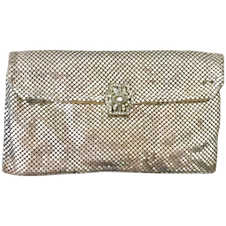 Mid-Century Art Deco Silver Metal Mesh and Austrian Crystal Paste ...