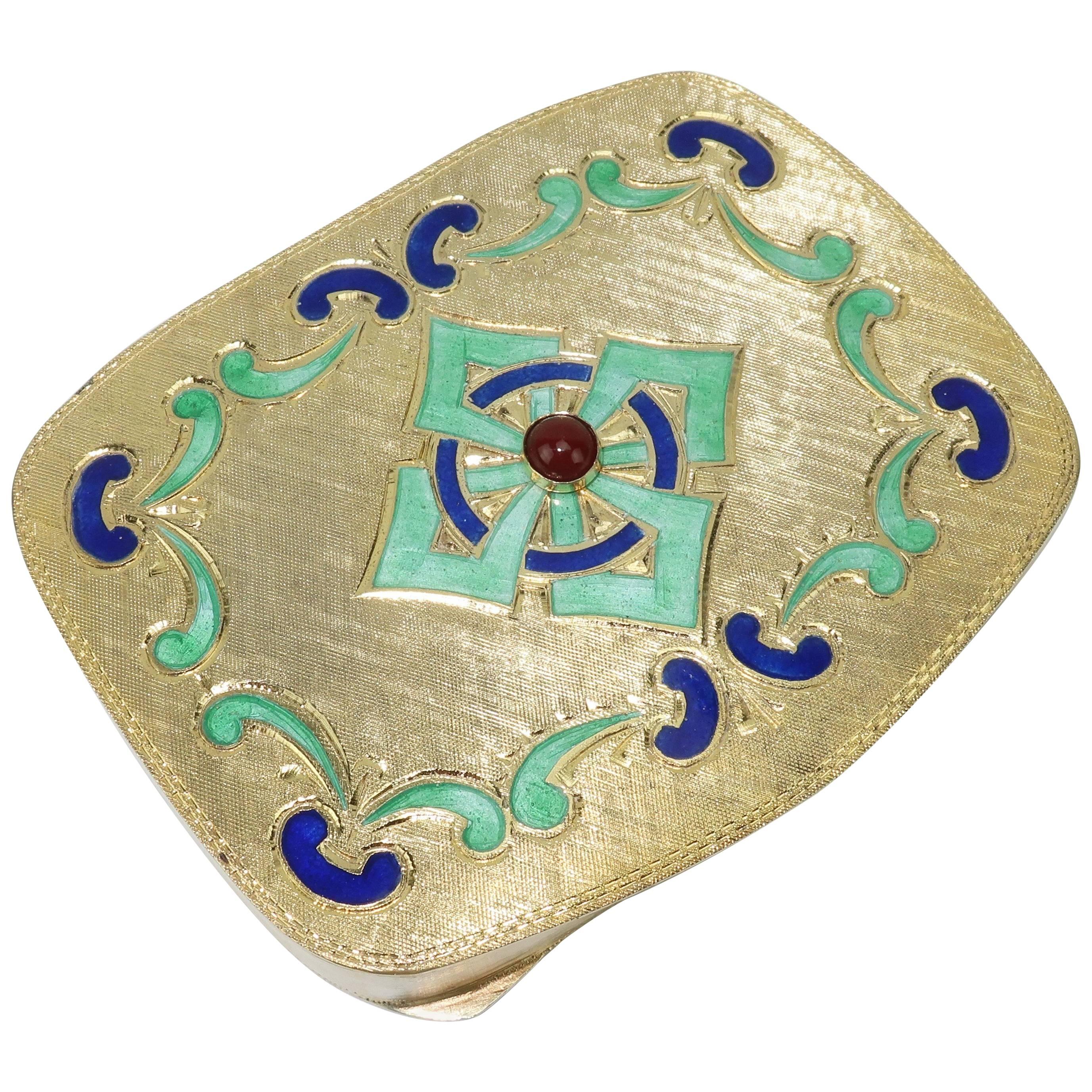 Vintage Italian Silver Gold Vermeil Enameled Powder Compact Box at 1stDibs