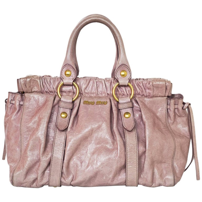 Miu Miu Rose Pink Ruched Leather Handbag For Sale at 1stDibs