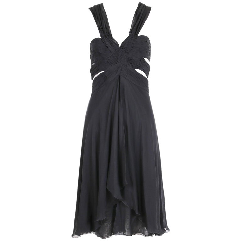 Valentino Black Silk Chiffon Multi Layered Cocktail Dress Bodice Cut