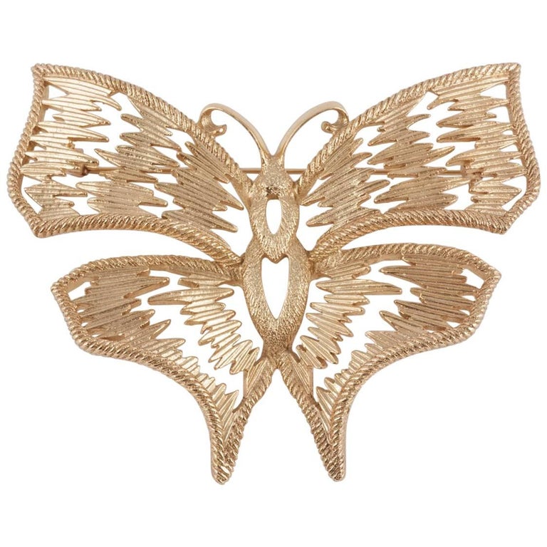 Gilt metal large butterfly brooch, Christian Dior, 1970s For Sale at ...