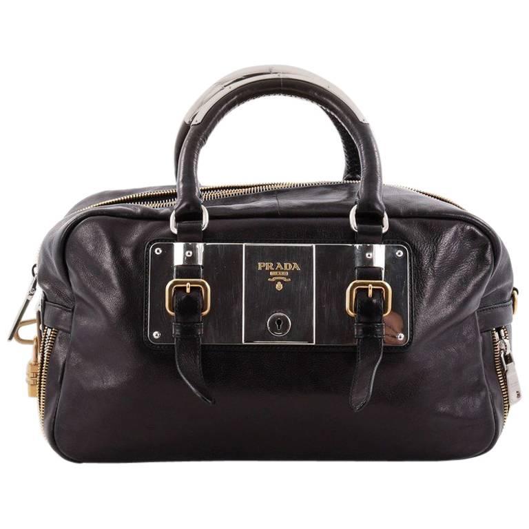Prada Lock Plate Zippers Satchel Glace Calf Large at 1stDibs