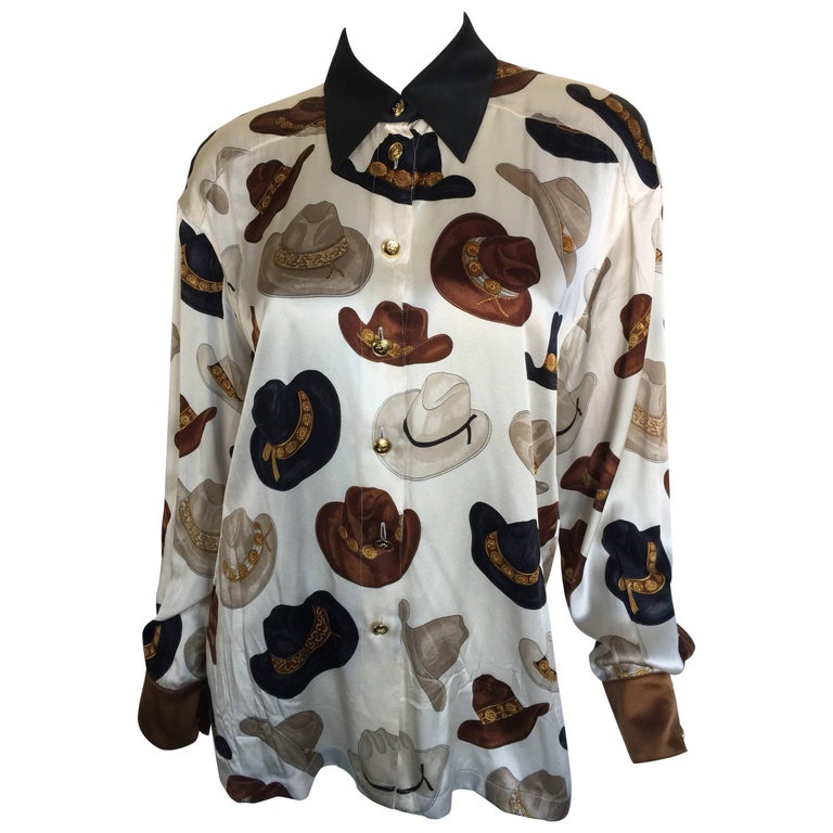 Silk print cowboy hat blouse at 1stDibs