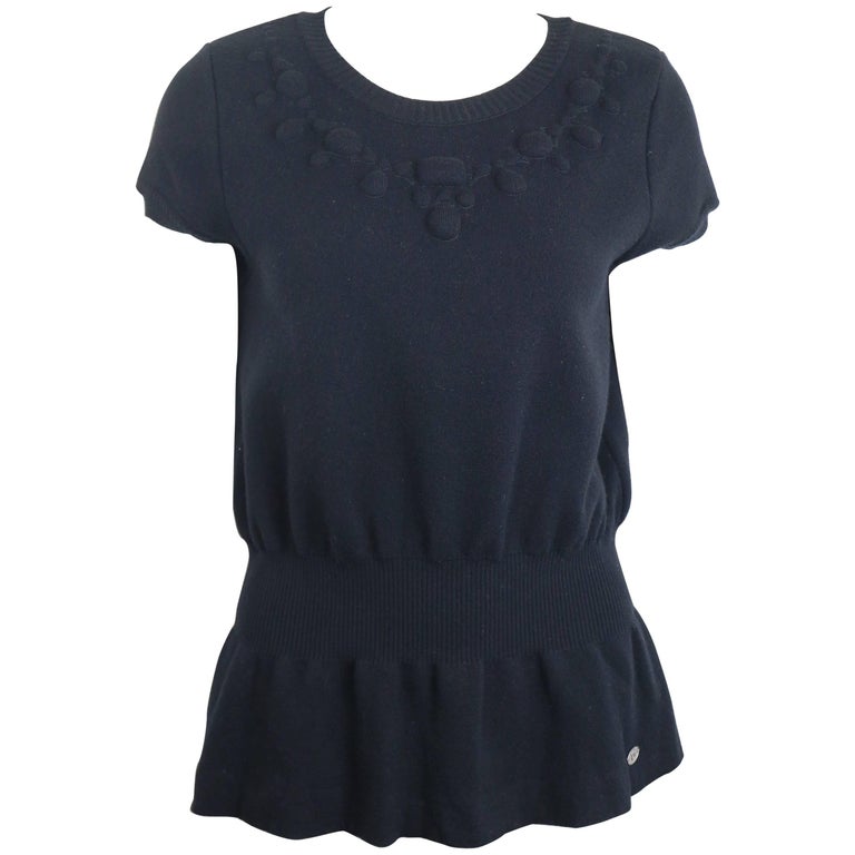 Chanel Black Wool Short Sleeves Top For Sale at 1stDibs
