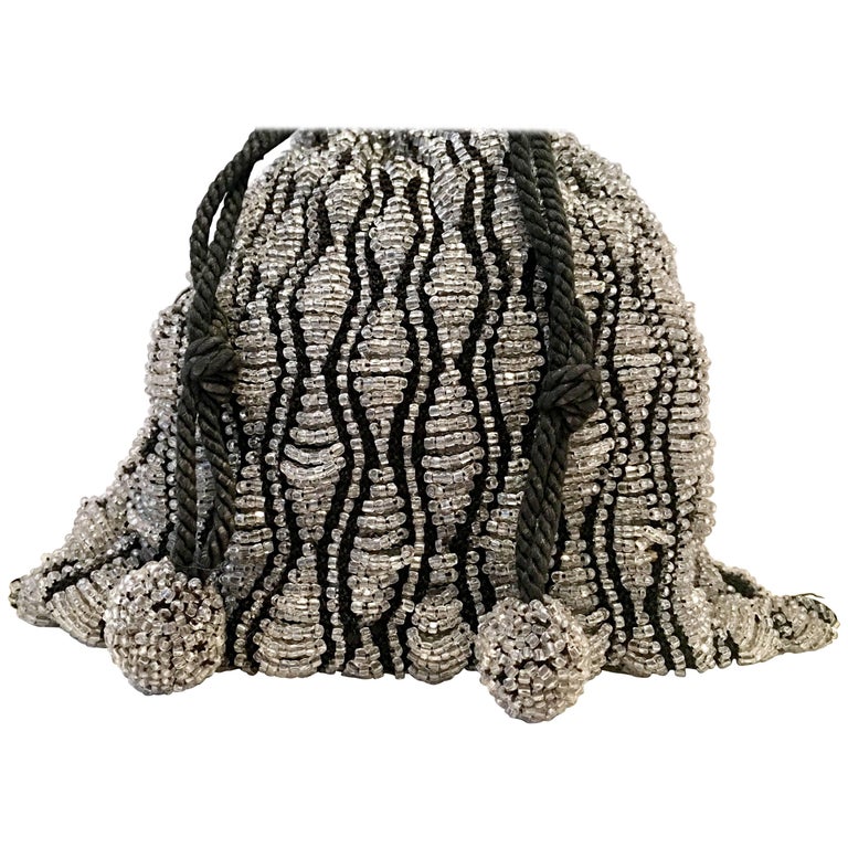Vintage Art Deco Glass Bead Drawstring Evening Hand Bag at 1stDibs