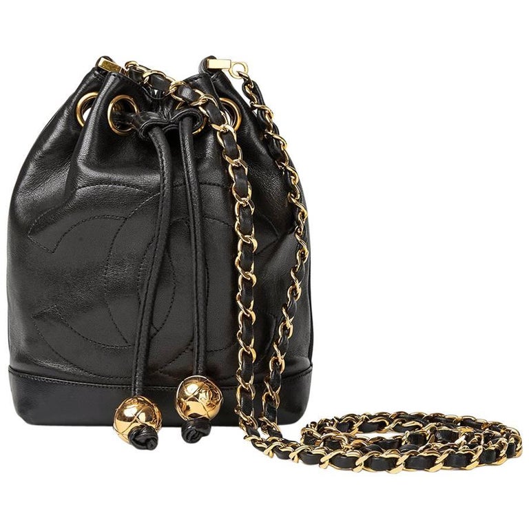 1996 Chanel Black Lambskin Vintage Mini Bucket Bag at 1stDibs