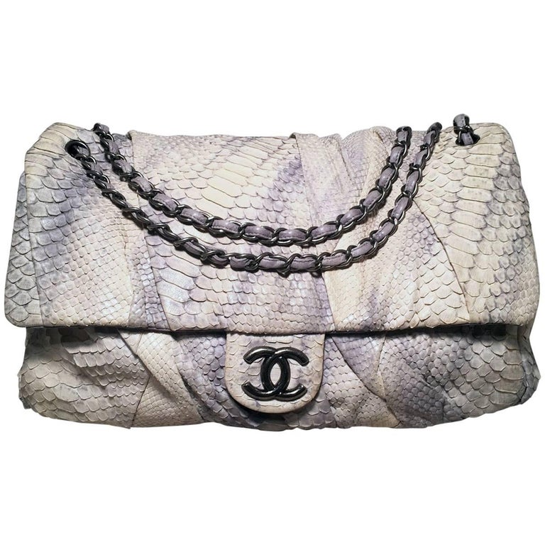 Chanel Rare Natural Snakeskin Python XL Classic Flap Shoulder Bag For Sale at 1stDibs | chanel ...