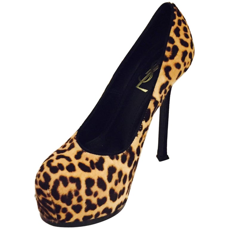 Yves Saint Laurent Leopard Print Ponyskin Tribtoo Pumps For Sale at 1stDibs