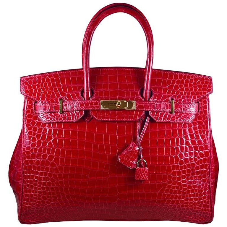 Hermes Bright Red Porosus Crocodile Birkin Bag 30 with Gold Hardware at ...