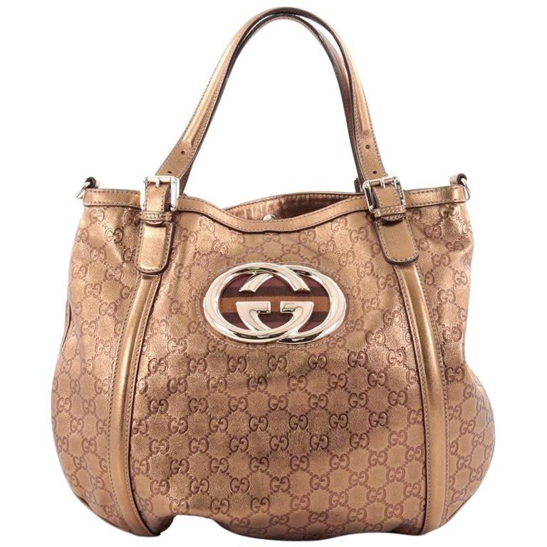 Gucci Britt Web Convertible Satchel Guccissima Leather Large at 1stDibs