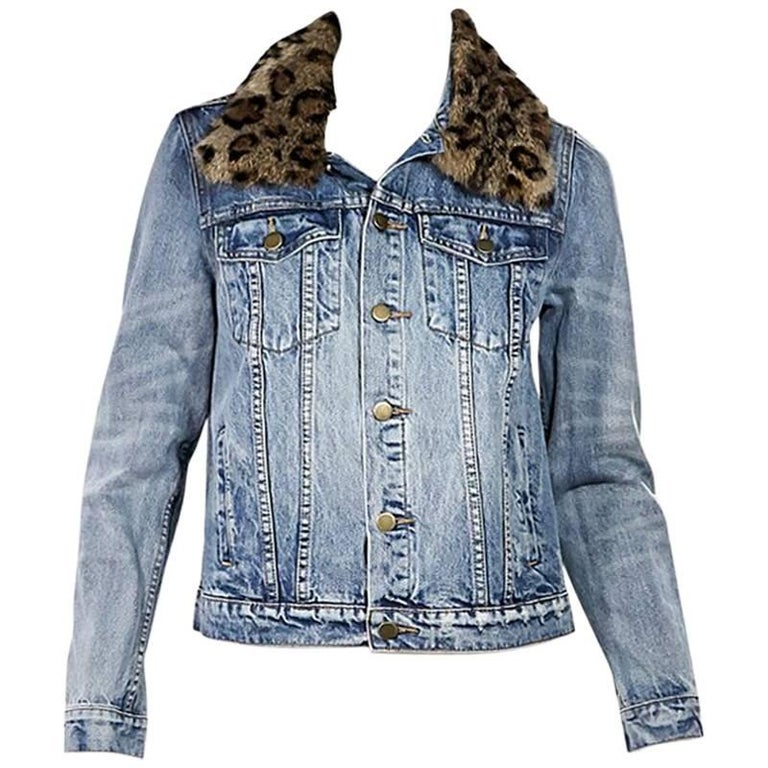 Blue Pam and Gela Fur Collar Jean Jacket For Sale at 1stDibs