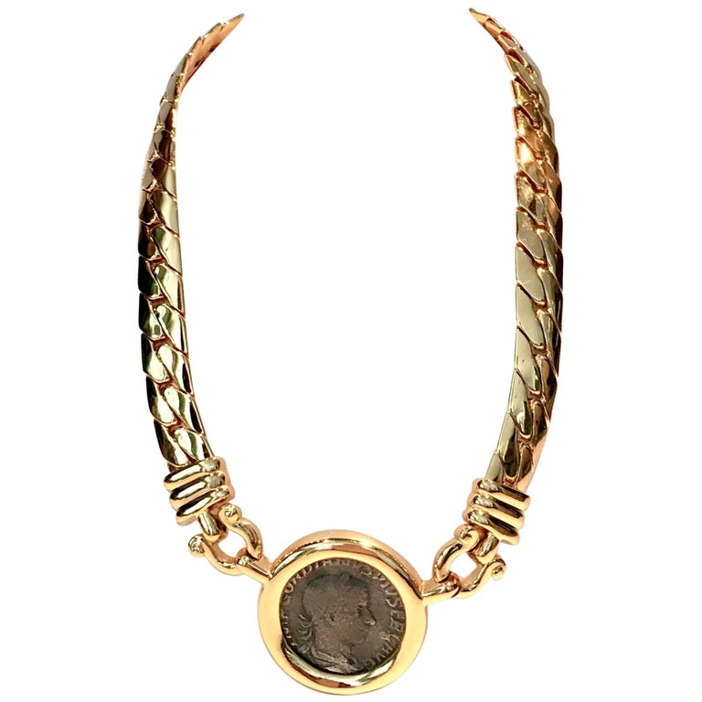 1980s Gold-Plate Omega Roman Coin Choker Necklace by Carolee at 1stDibs ...