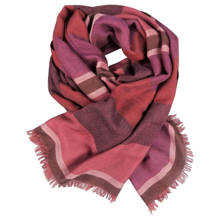 LORO PIANA Raspberry and Burgundy Striped Cashmere - Silk Shawl at 1stDibs
