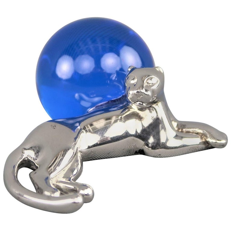 CARTIER Sterling Silver Panthere and Blue Crystal Ball Paperweight at ...