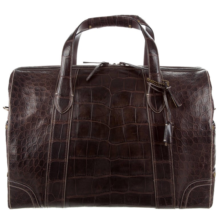 Coach Crocodile Chocolate Brown Men's Carryall Weekender Travel Tote ...