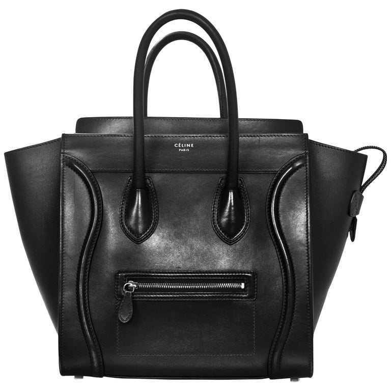 Celine Black Leather Mini Luggage Tote Bag For Sale at 1stDibs