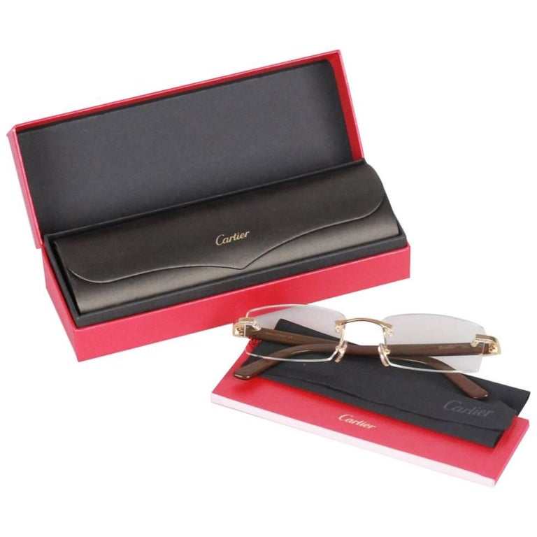 Cartier Paris Rectangular Rimless Eyeglasses C Decor Optical with Case ...