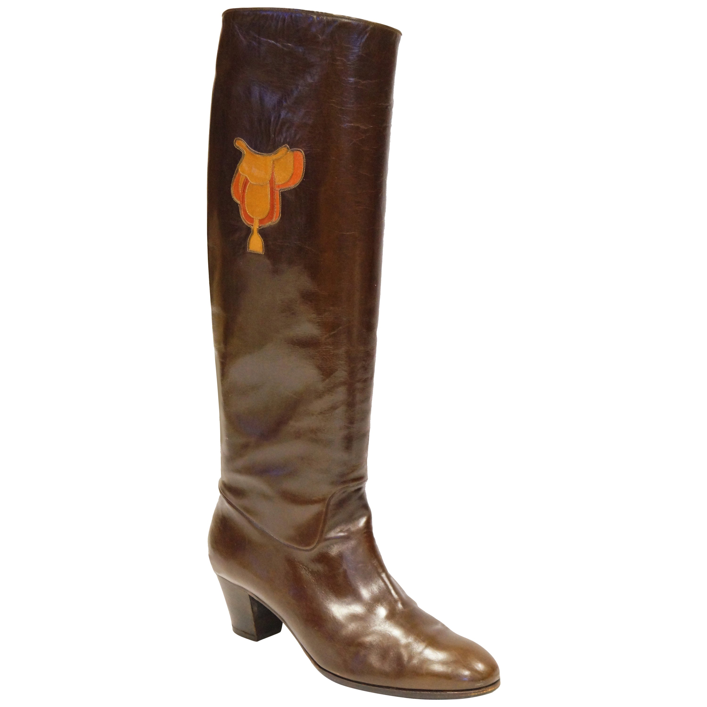 LE CHAMEAU Size 9.5 Brown Two Tone Leather Tall Work Boots at 1stDibs