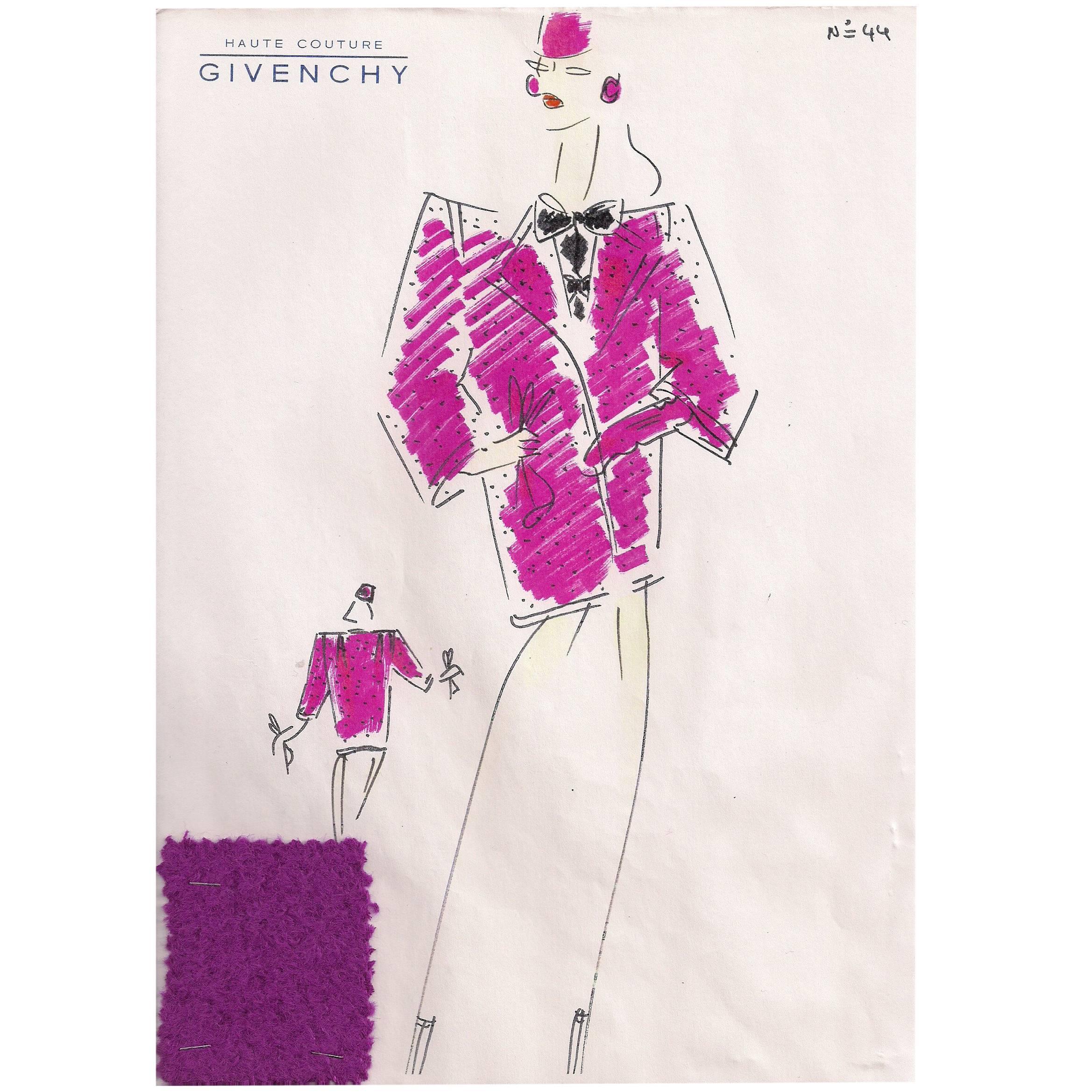 Givenchy Croquis of a Coat with Front and Back Views with Attached ...