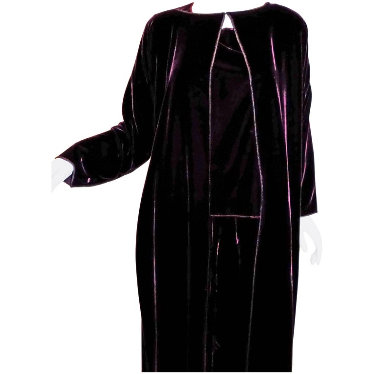 Burgundy Zoran silky velvet 3 pc jacket duster, blouse/top and pant set ...