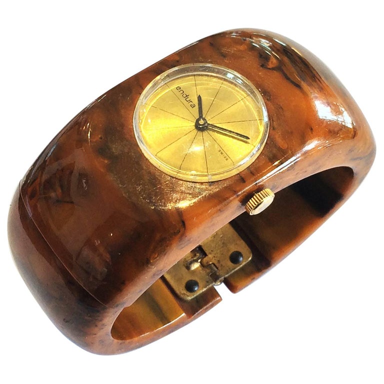 Art Deco Bakelite Watch by Endura in Mississippi Mud hinged clamper at ...