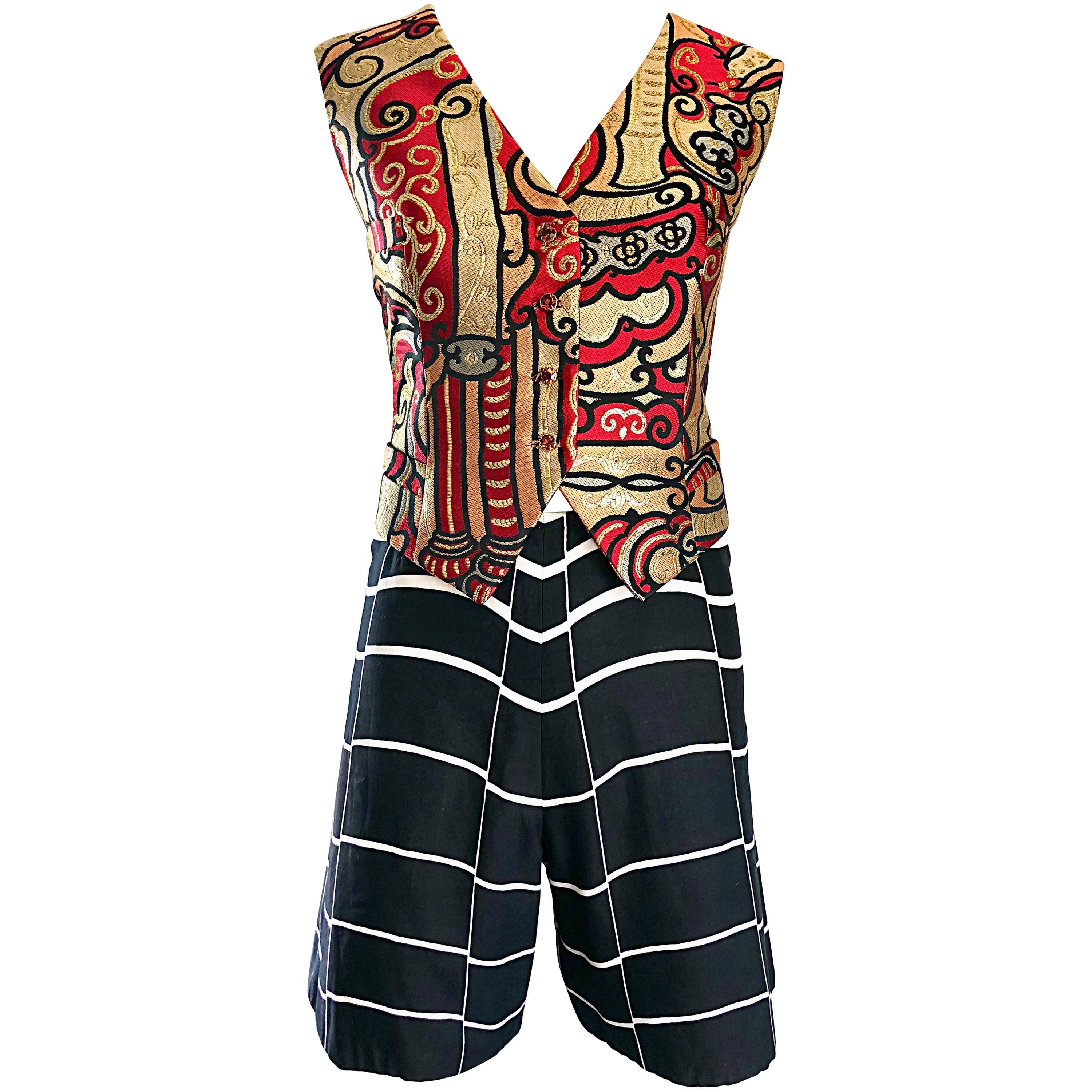 Cardinali Abstract Vest and Black and White High Waisted Shorts w ...