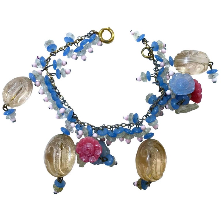 Miriam Haskell Early Bookpiece Glass Bead Drops Bracelet For Sale at ...