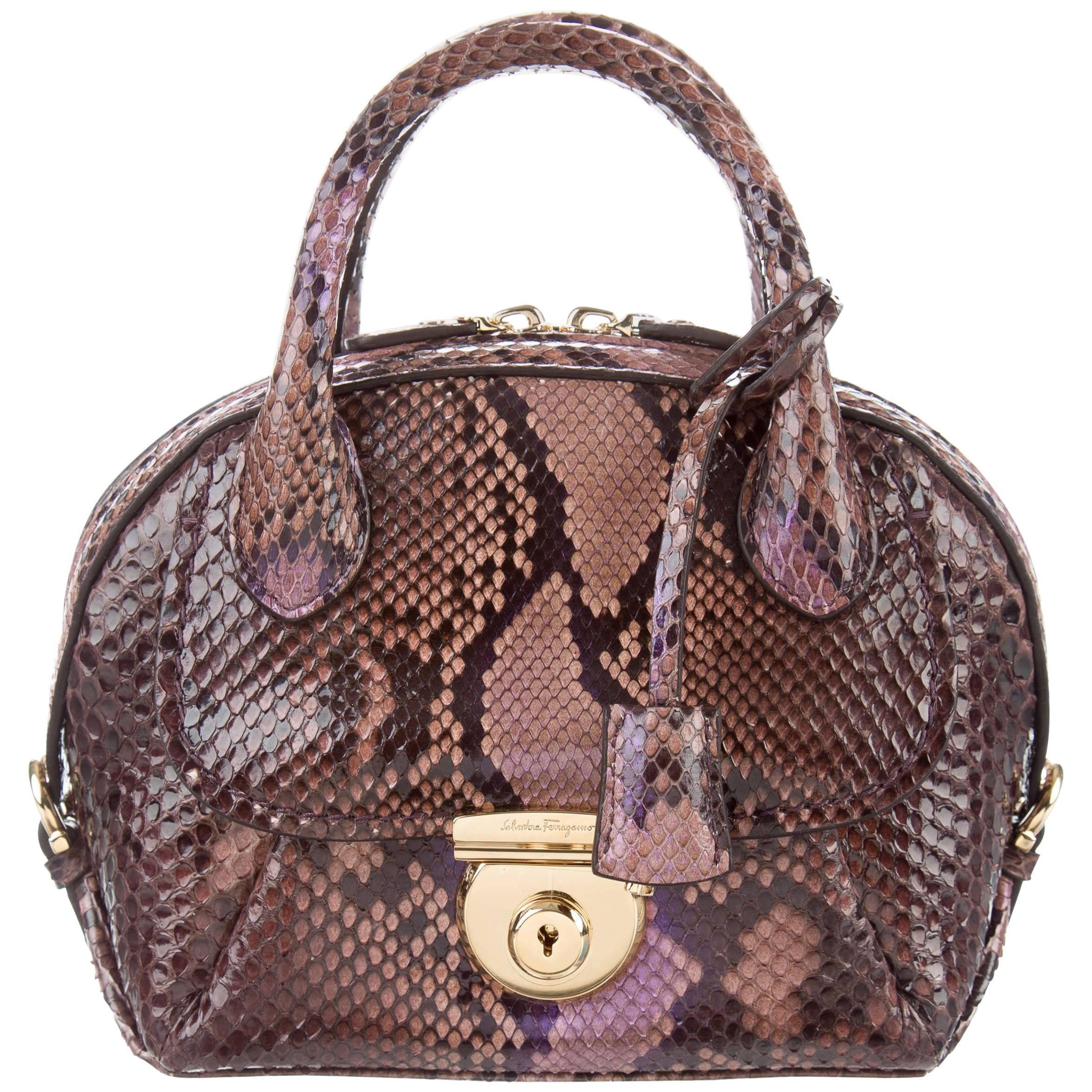 Salvatore Ferragamo New Python Kelly Top Handle Satchel Convertible ...