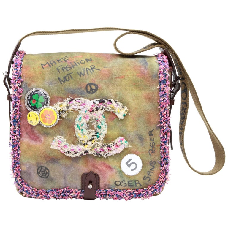 CHANEL 'Peace and Love' Shoulder Bag in Khaki Canvas at 1stDibs ...